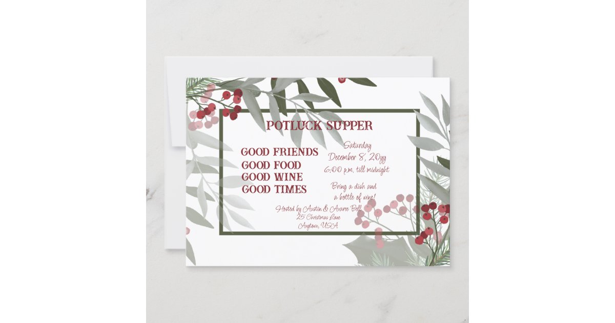 Christmas POT LUCK Supper Invitation | Zazzle