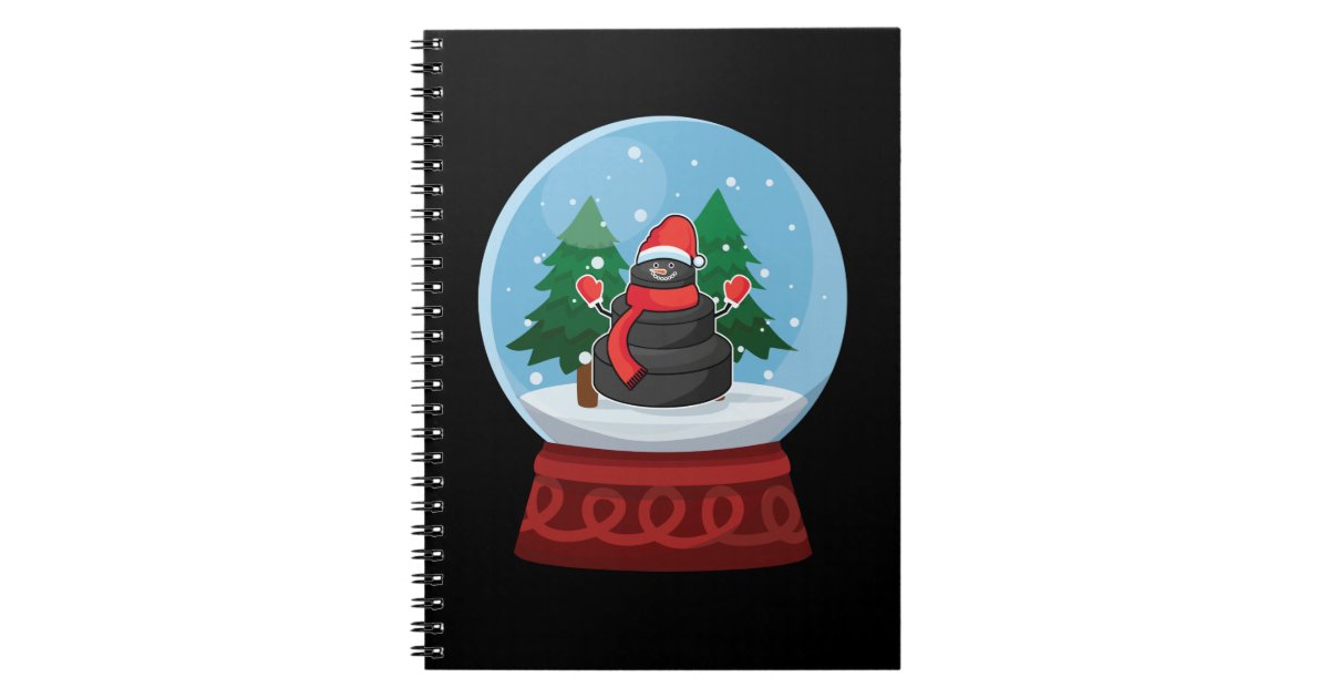 Christmas Snow Globe Ice Hockey Snowman Notebook | Zazzle