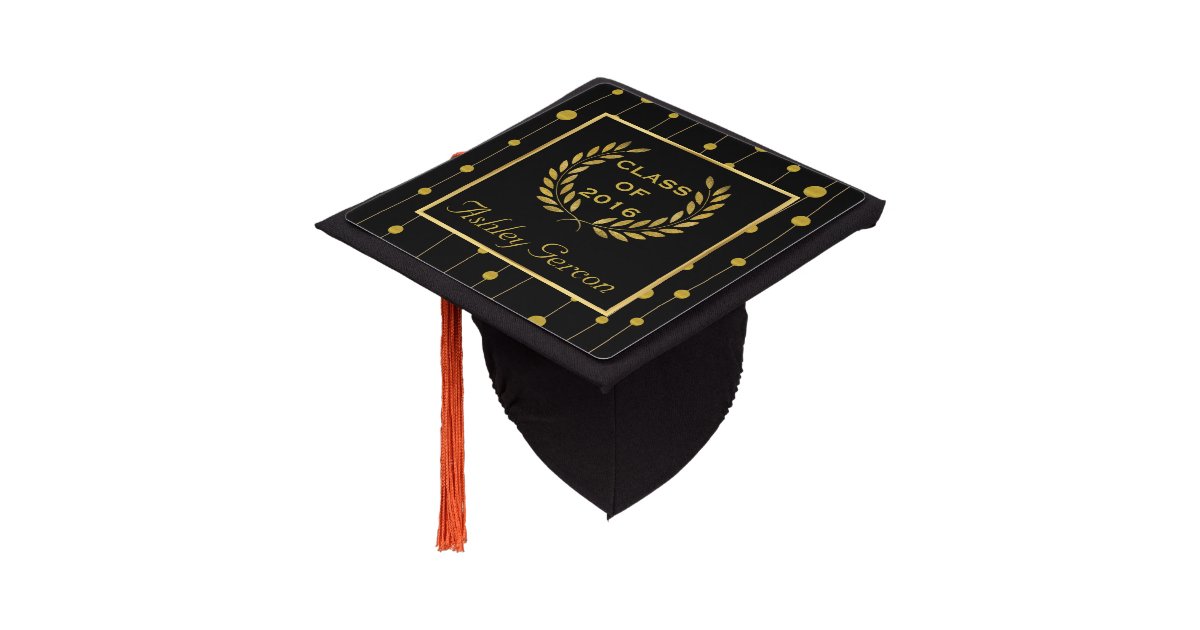 Class of 2016 gold laurel wreath graduation black graduation cap topper ...