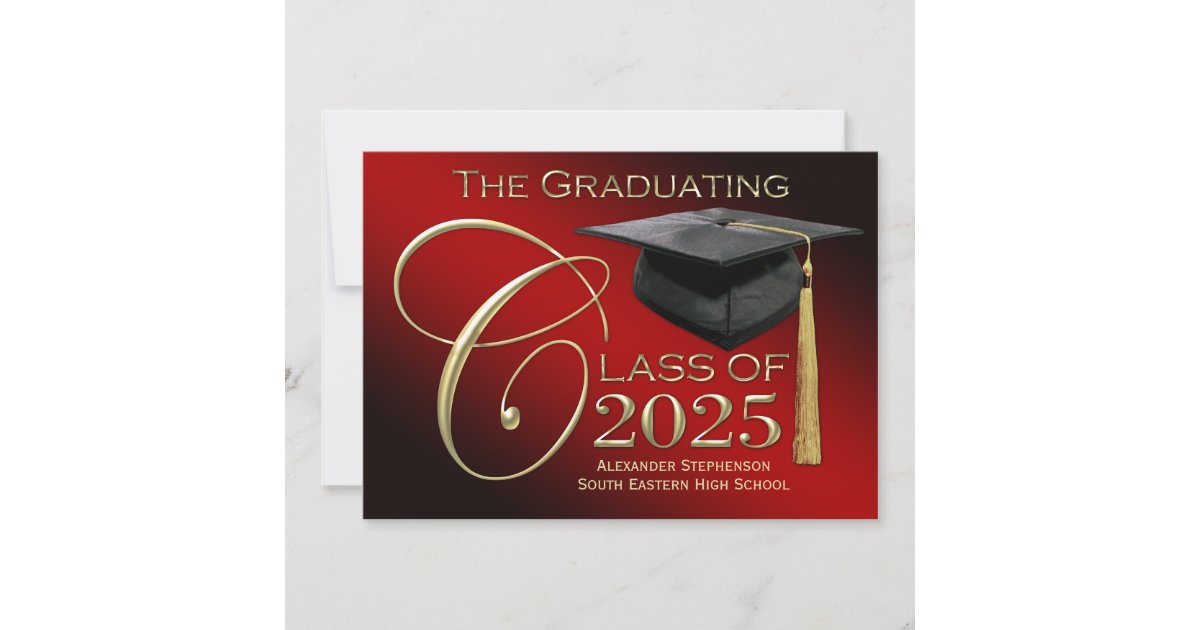 Class of 2025 Red Gold Graduation Announcement | Zazzle