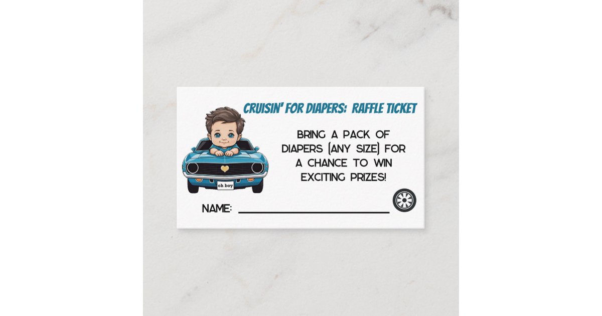 Classic Car Cruisin' In Diaper Raffle Ticket Enclosure Card | Zazzle