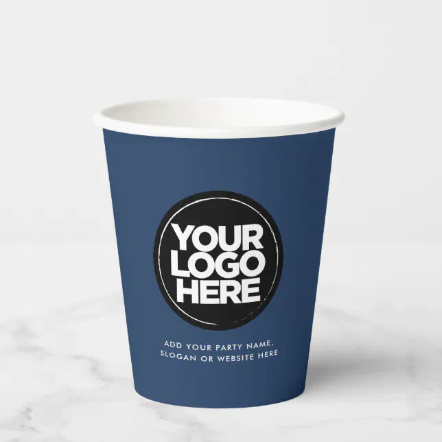 Classic Navy Blue | Personalized Logo and Text Paper Cups | Zazzle