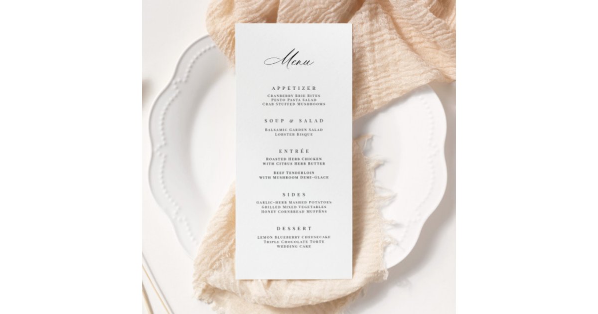 Classic Wedding Reception Party Meal Menu Card | Zazzle