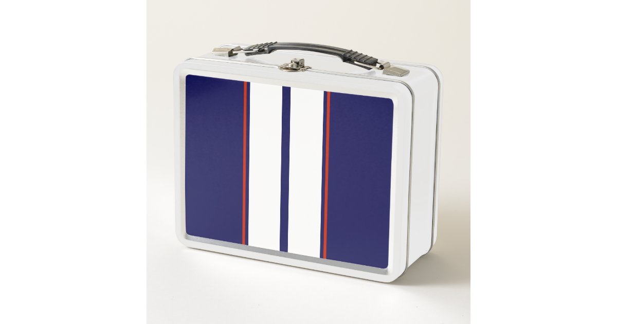 Classy Red, White, and Blue Racing Stripes Metal Lunch Box | Zazzle