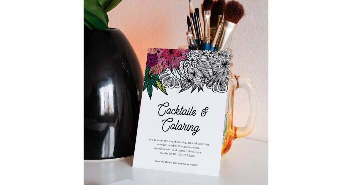 Cocktails and Colouring Party Invitation | Zazzle