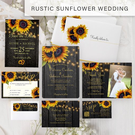 Budget sunflower rustic country wedding invitation flyer | Zazzle