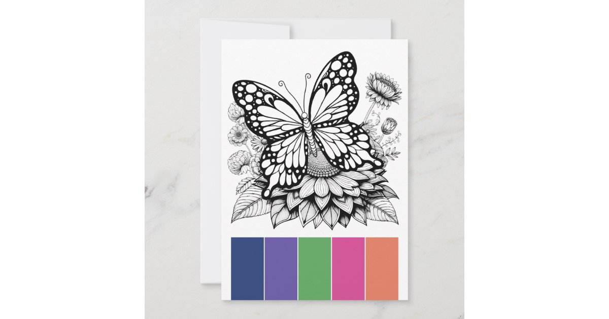 Colour Palette Butterfly Adult Colouring Cards | Zazzle