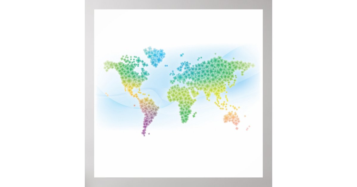Colourful Clover World Map Poster | Zazzle