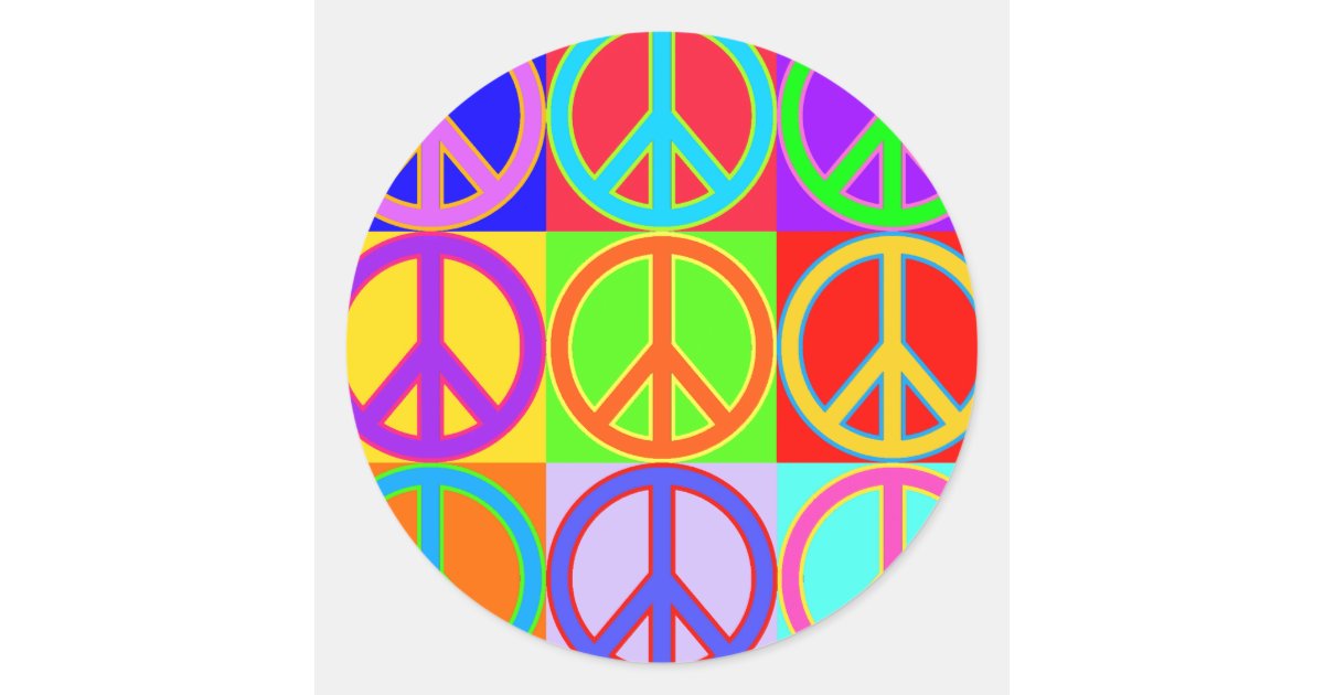 Colourful Peace Sign Design Classic Round Sticker | Zazzle