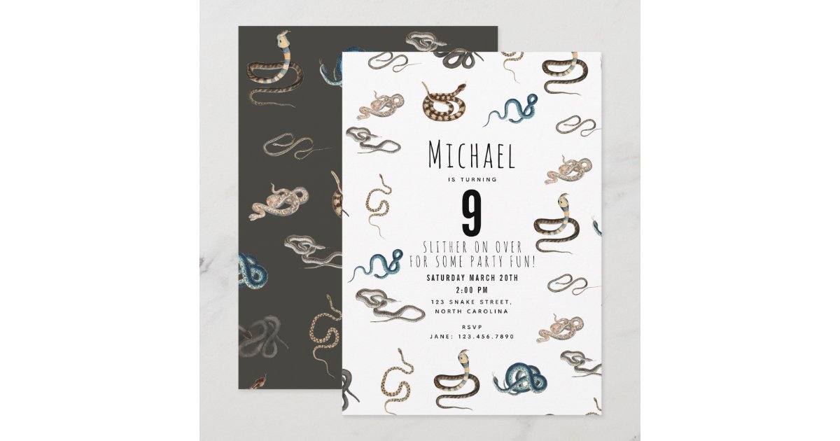 Colourful Snakes Reptile Animal Birthday Party Inv Invitation | Zazzle