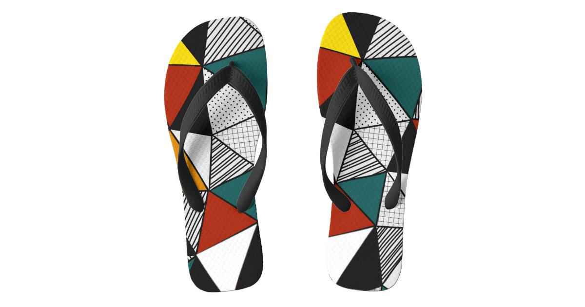 colourful triangles geometric pattern flip flops | Zazzle