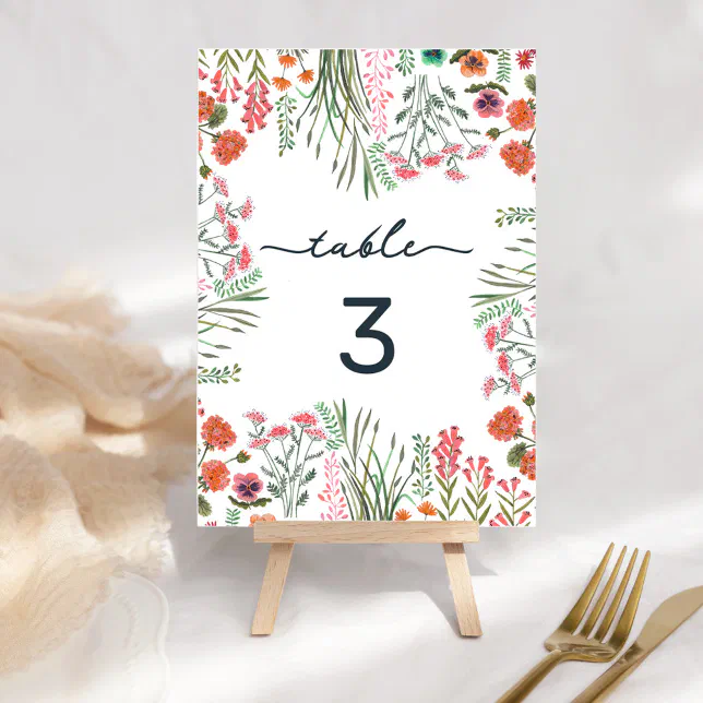 Colourful Wildflower Bridal Shower Table Number | Zazzle