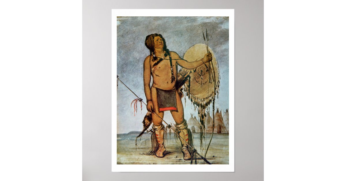 Comanche warrior with a shield, lance and bow and poster | Zazzle