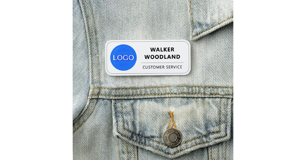 Company Business Logo, Custom Clean White Employee Name Tag | Zazzle