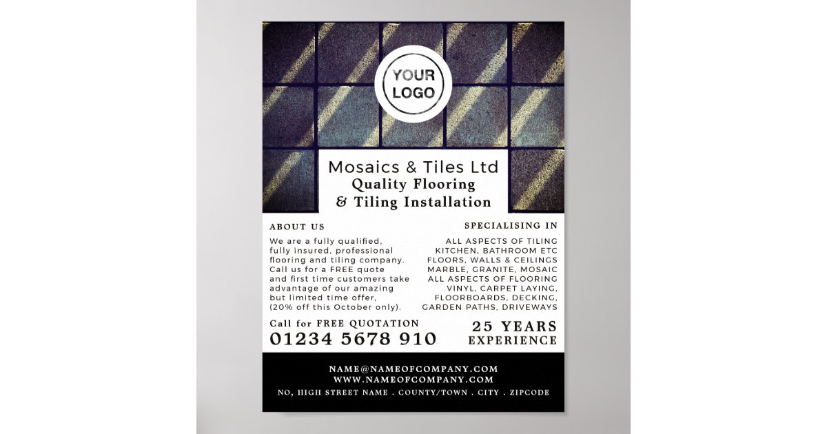 Concrete Tiles, Floorer, Tile Installer Advert Poster | Zazzle