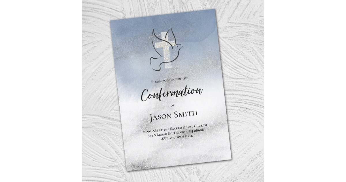 Confirmation | gray blue marble invitation | Zazzle