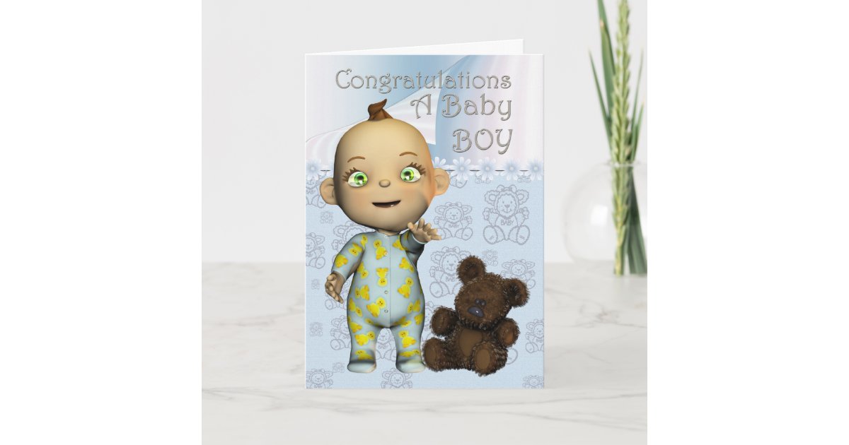 Congratulations A Baby Boy Card with cartoon | Zazzle