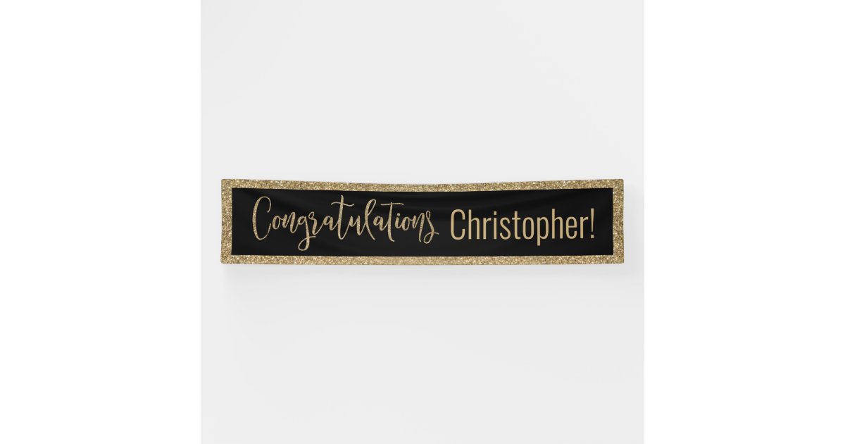 Congratulations Typography Gold Glitter and Black Banner | Zazzle