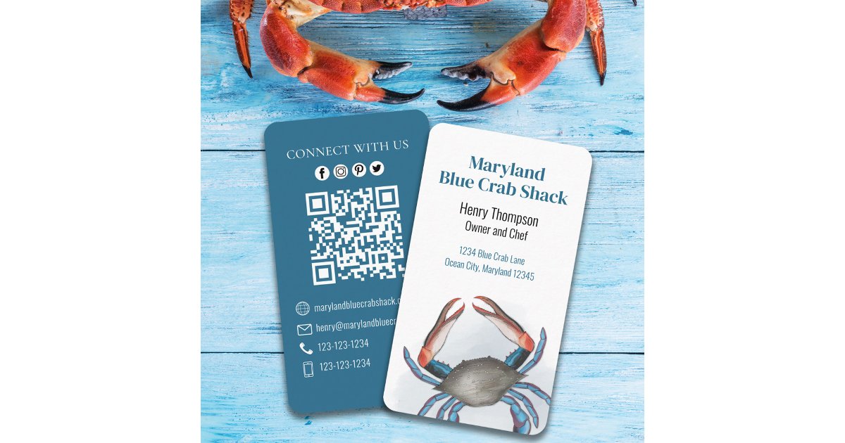 Connect With Us | QR Code Blue Crab Coastal Sea Business Card | Zazzle