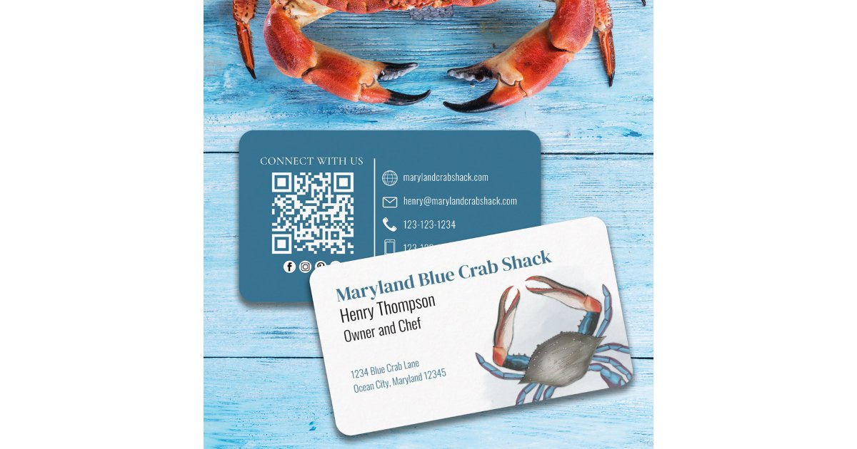 Connect With Us | QR Code Blue Crab Coastal Sea Business Card | Zazzle