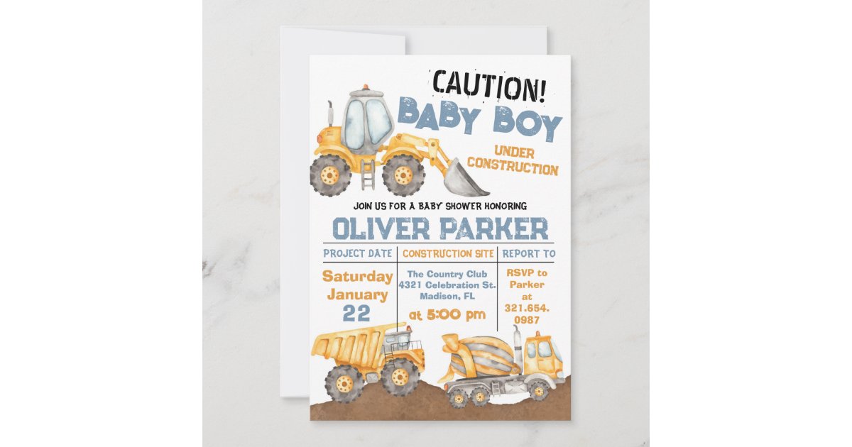 Construction Baby Shower Dump Truck Party Invitation | Zazzle