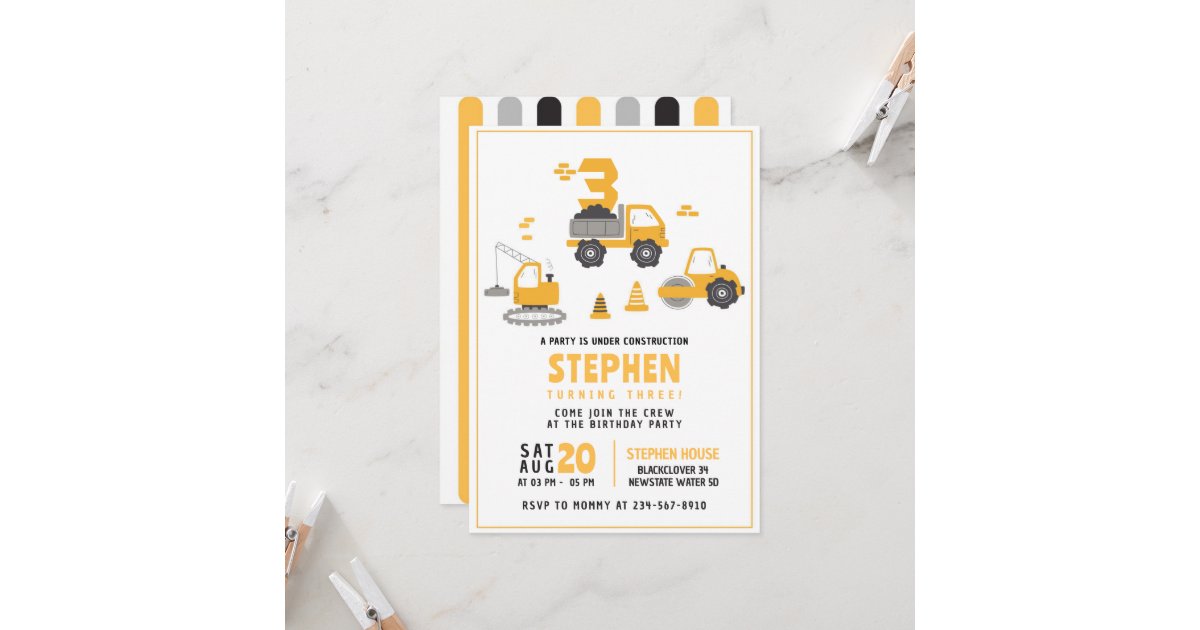Construction Birthday Party Invitation Templates | Zazzle