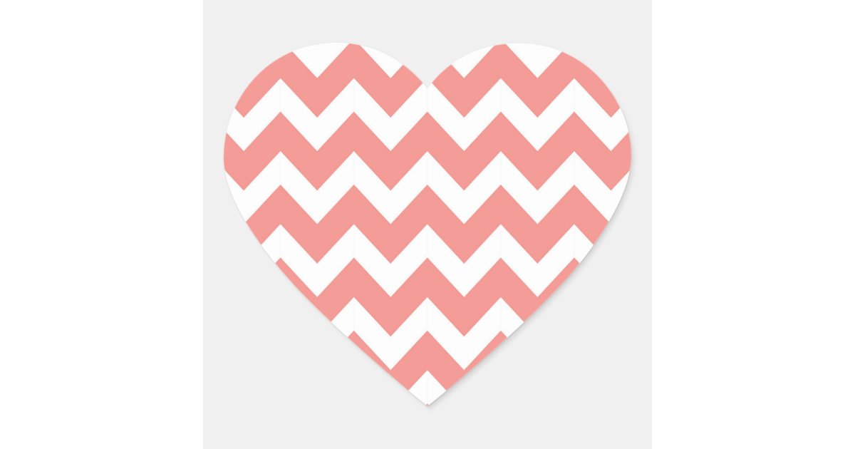 Coral and White Chevron Heart Sticker | Zazzle