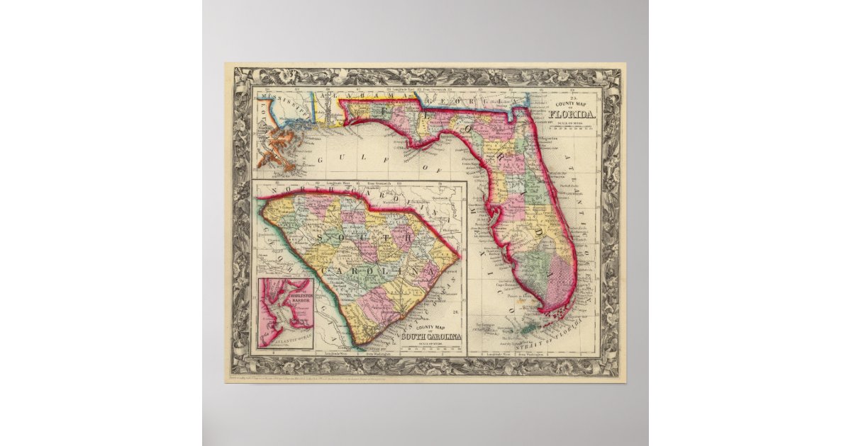 County Map Of Florida Poster | Zazzle