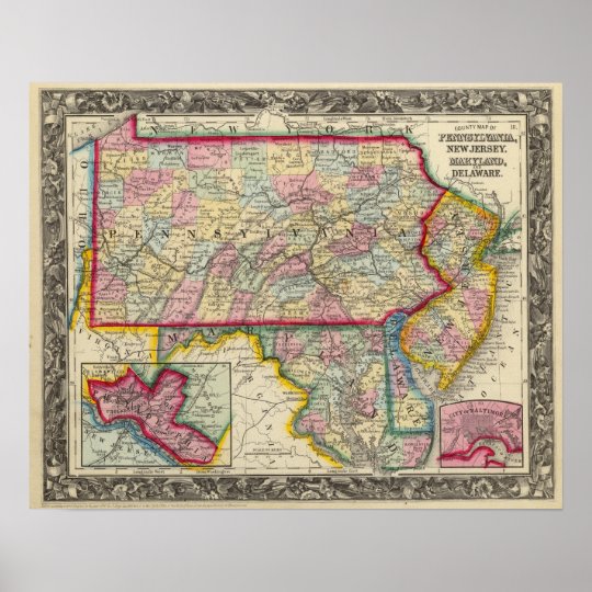 County Map Of Pennsylvania, New Jersey Poster | Zazzle.ca