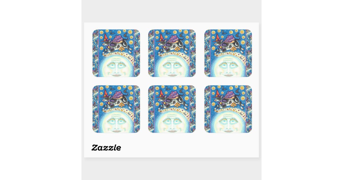 COW OVER THE MAN IN THE MOON, COLORFUL WHIMSY SQUARE STICKER | Zazzle