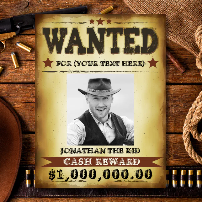 Cowboy Wanted Poster, Add Your Photo Text Poster | Zazzle
