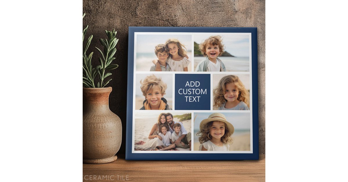 Create Your Own Photo Collage - 6 photos Monogram Tile | Zazzle