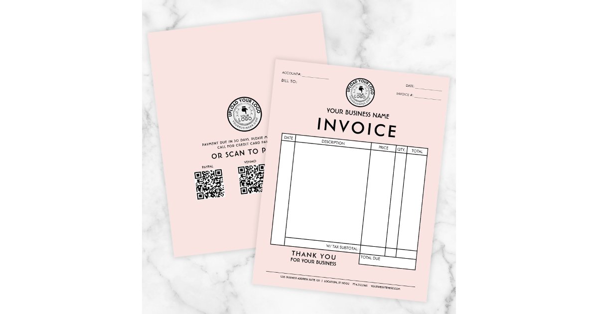 Create Your Own Pink Invoice with QR Logo Invoice Letterhead | Zazzle