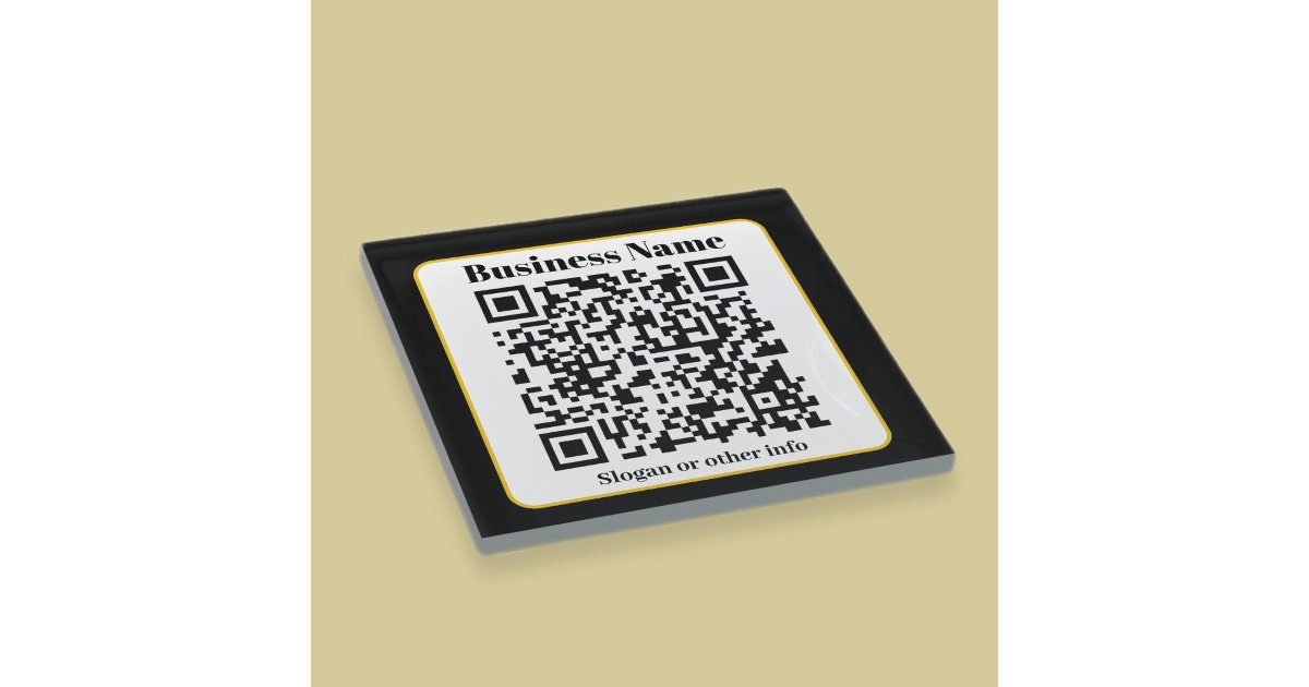 Create Your Own QR Code | Black White Gold Border Glass Coaster | Zazzle