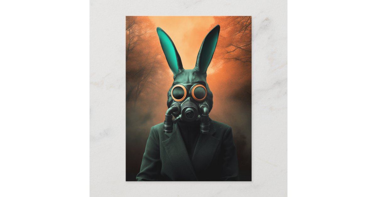 Creepy Gas Mask Rabbit in Human Clothes Postcard | Zazzle