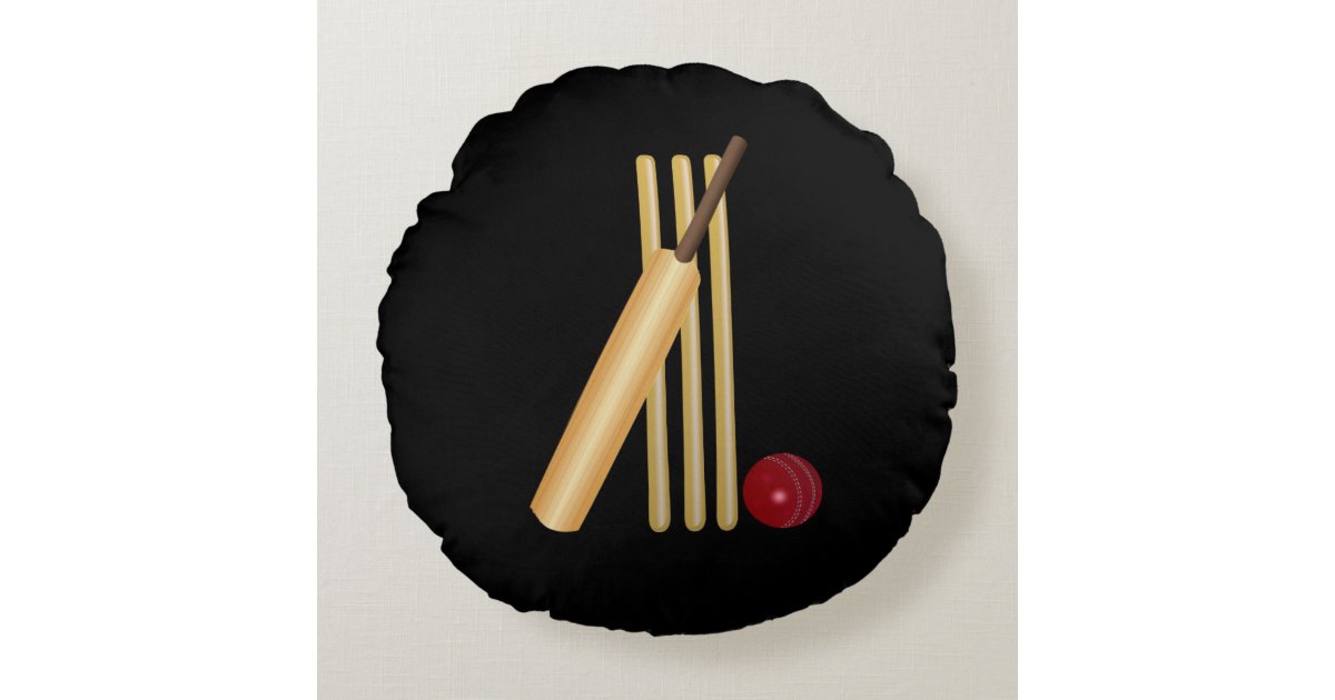 Cricket - Wicket, Bat and Ball Round Pillow | Zazzle