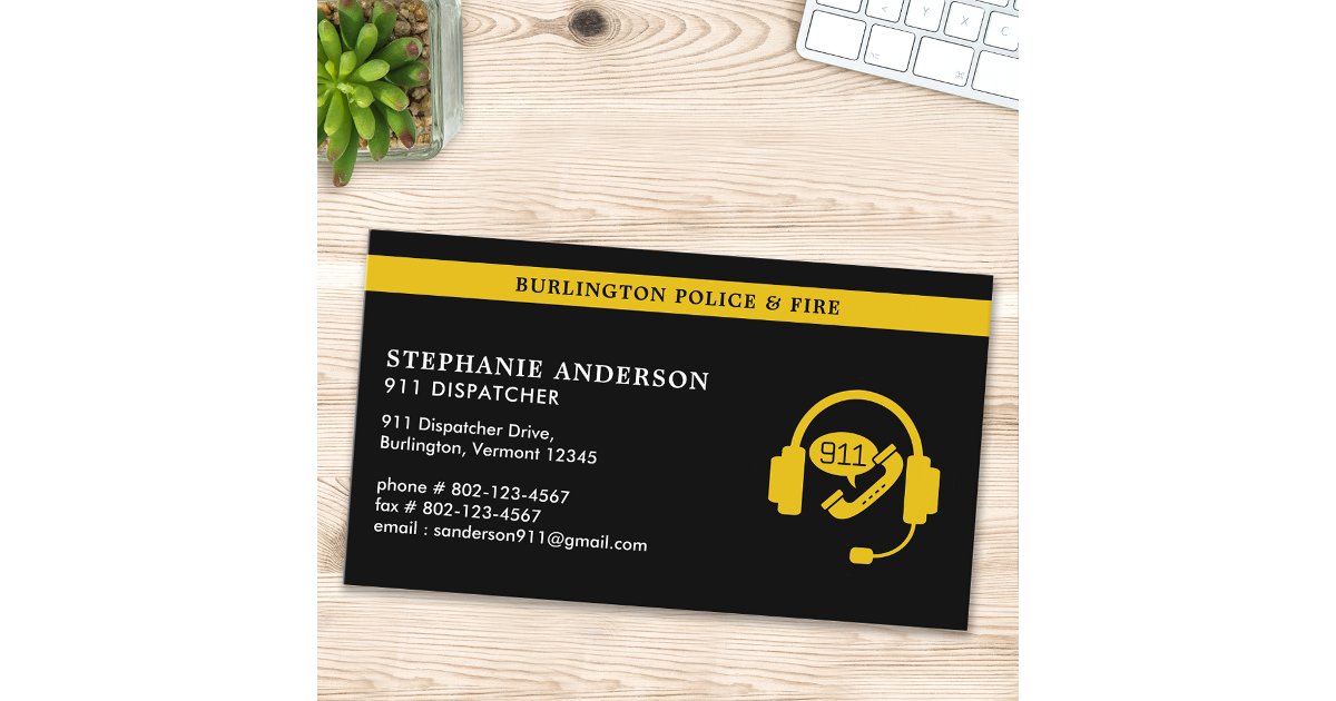 Custom 911 Dispatcher Modern Thin Gold Line Logo Business Card | Zazzle