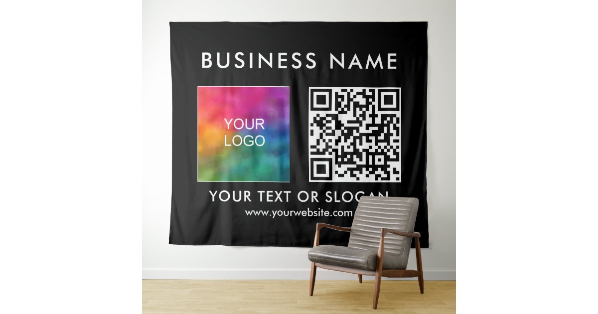 Custom Business Logo Name QR Code XL Backdrop Tapestry | Zazzle