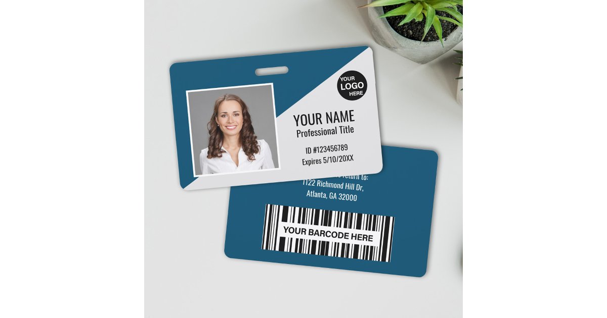 Custom Employee Photo ID Bar Code Logo Name Badge | Zazzle