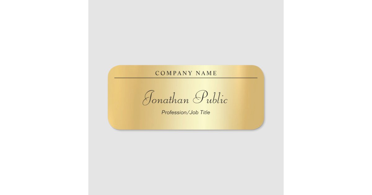 Custom Handwritten Script Elegant Glamour Gold Name Tag | Zazzle