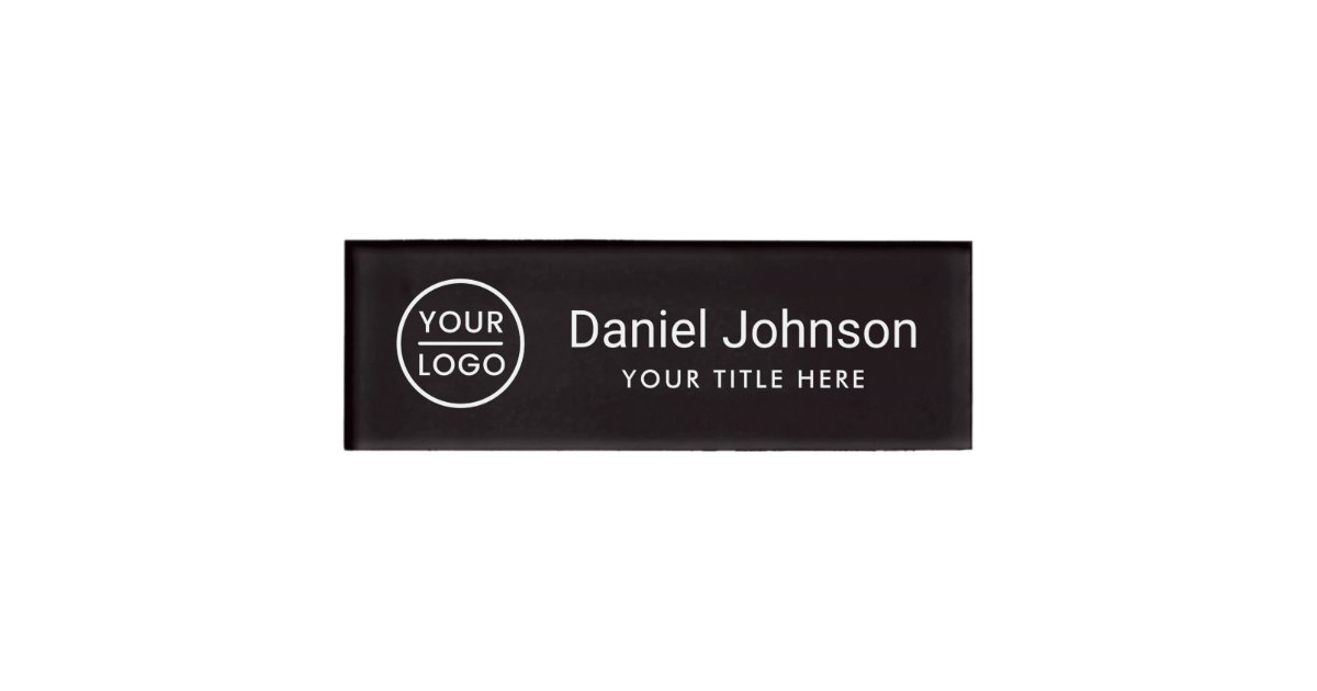 Custom logo black professional magnetic name tags | Zazzle