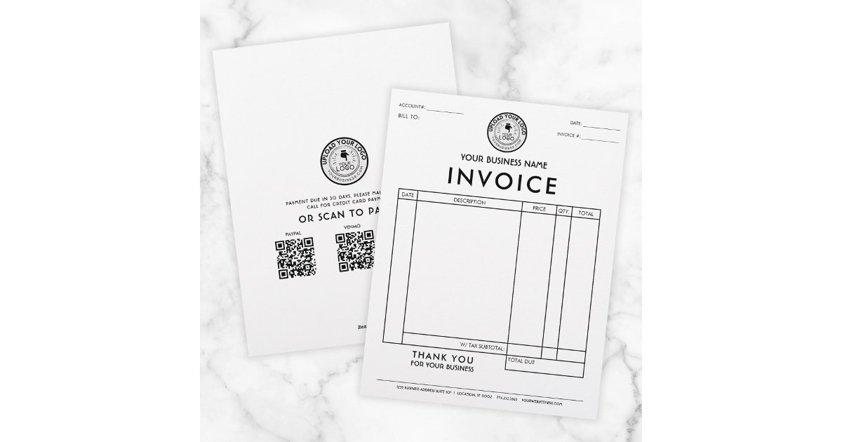 Custom Logo QR Code Payment Invoice Letterhead | Zazzle