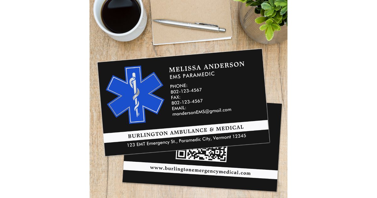 Custom Paramedic EMS EMT Ambulance Logo QR Code Business Card | Zazzle