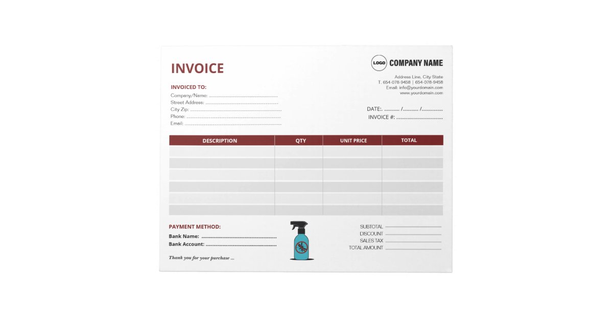 Custom Pest Control Invoice Template Notepad | Zazzle