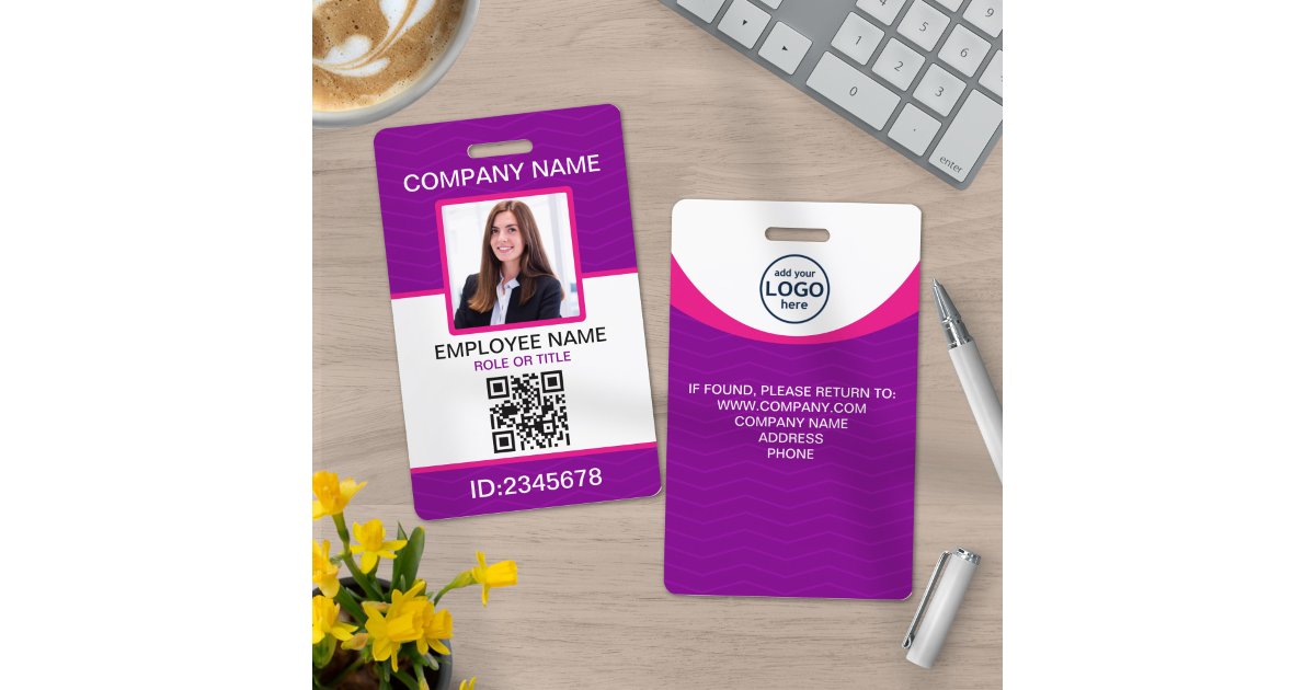 Custom Photo Corporate Employee QR Code Purple Badge | Zazzle