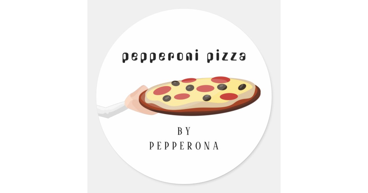 Custom pizza pepperoni simple illustration white classic round sticker ...