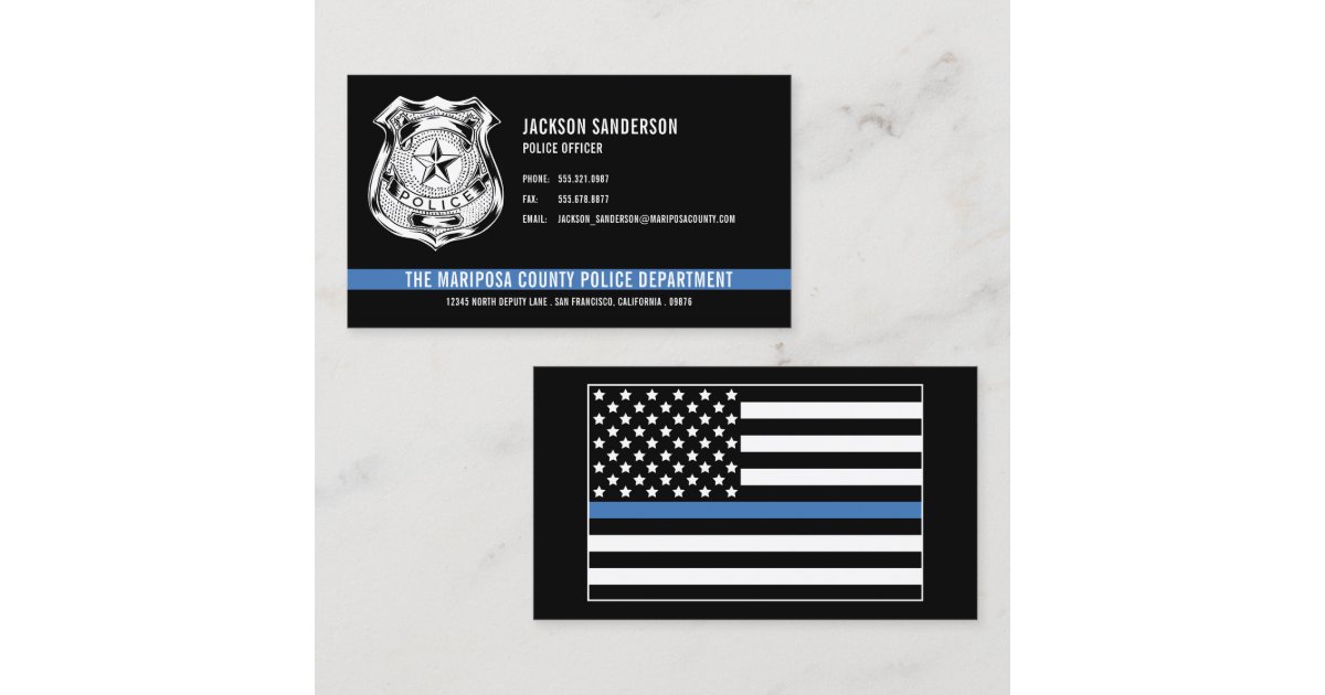 Custom Police Department Thin Blue Line Logo Business Card | Zazzle