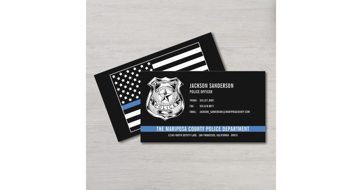 Custom Police Department Thin Blue Line Logo Business Card | Zazzle