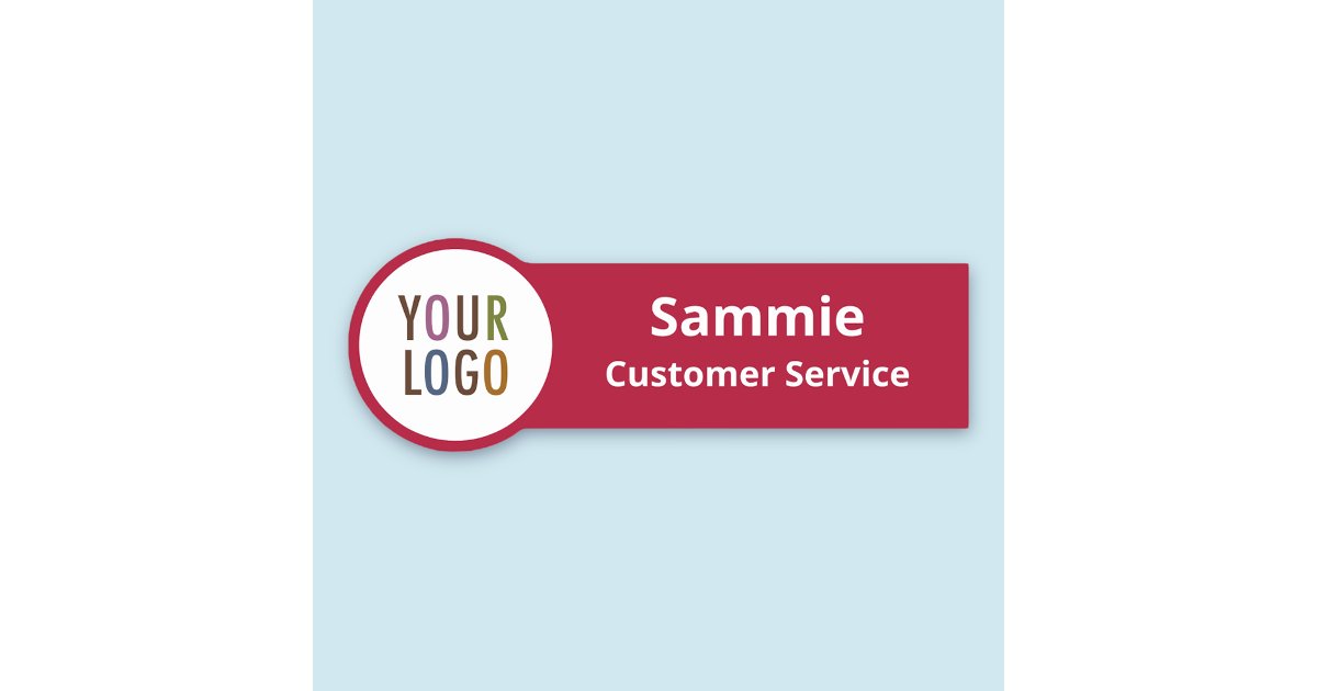 Custom Red Name Tag for Round Company Logo | Zazzle