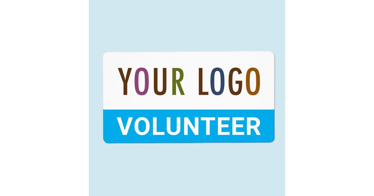 Custom Volunteer Stickers Labels with Logo Blue | Zazzle